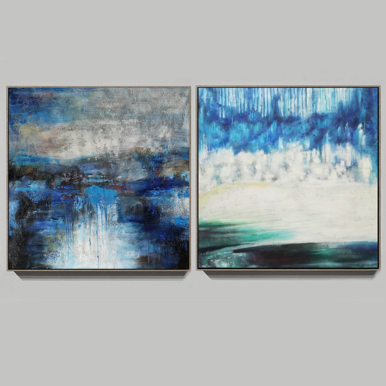 Blue Wall Art Wall Decor Large Paintings on Canvas - Etsy