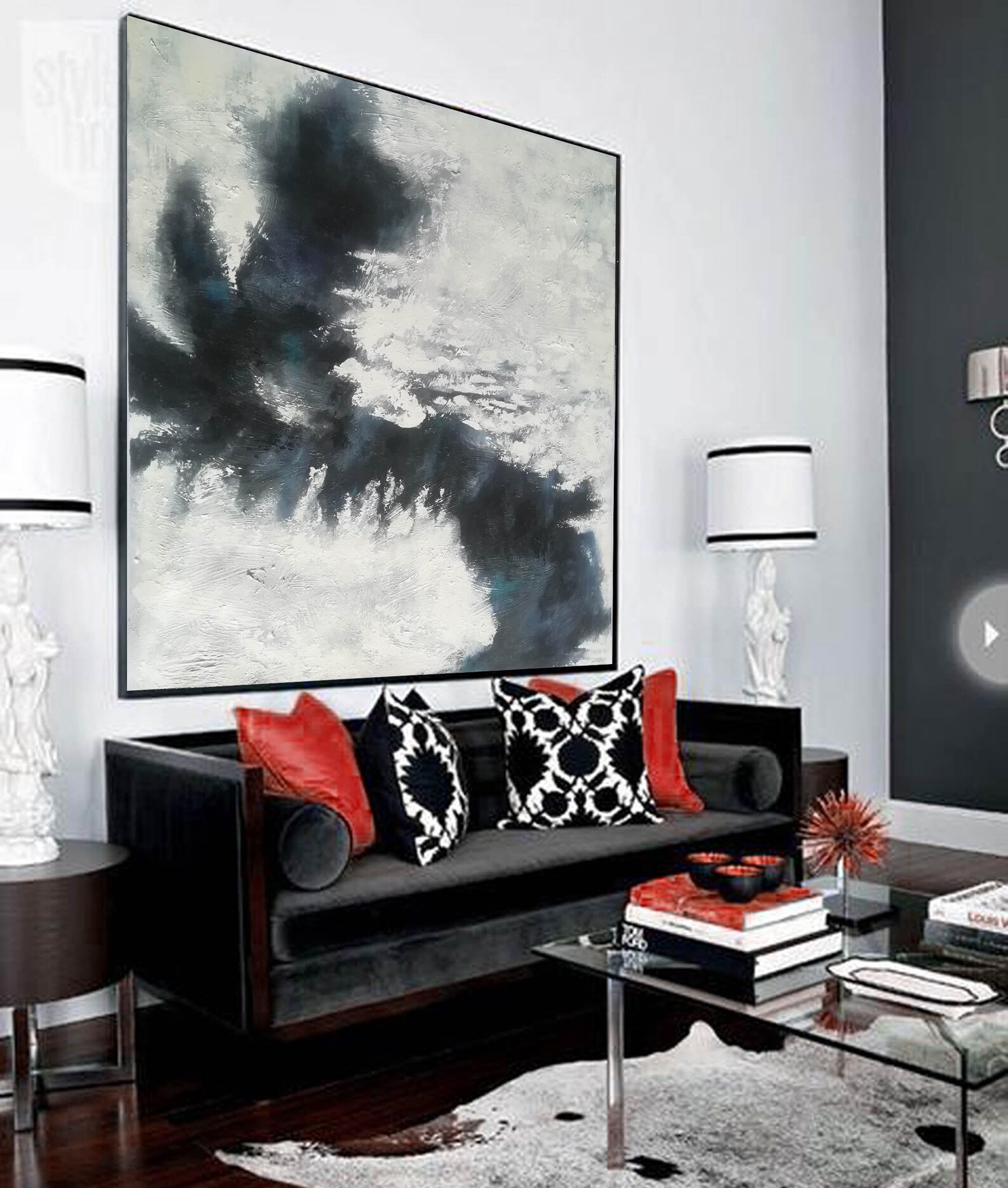 Square oversized abstract canvas artliving room wall | Etsy