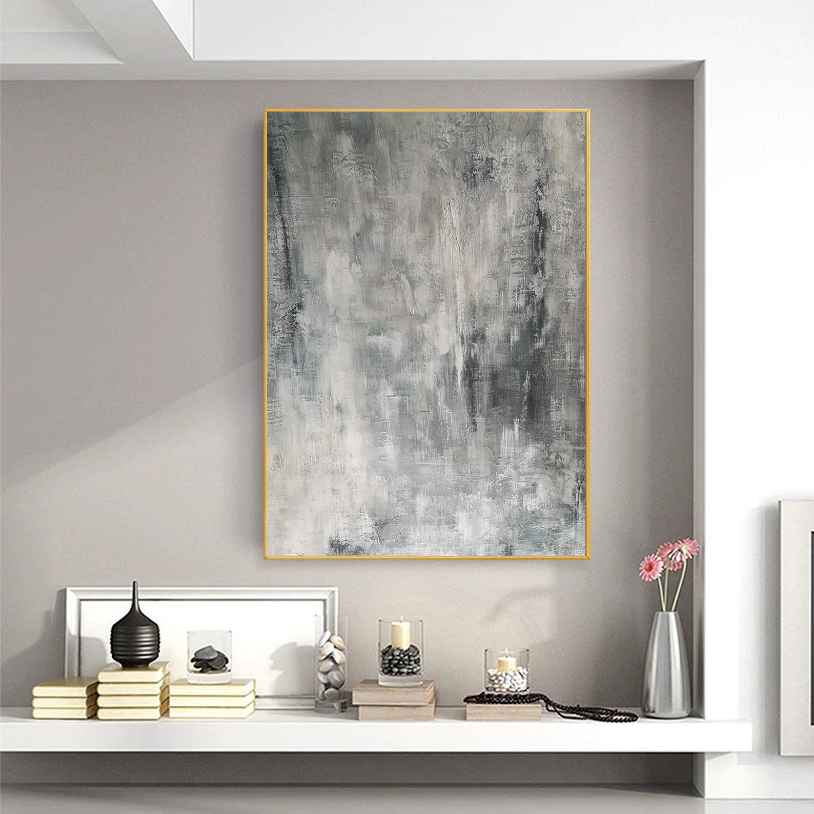 Large Canvas Wall Art Gray Painting Abstract Original Canvas | Etsy