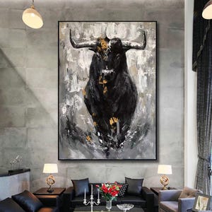 Large Original Bull Canvas Wall Art Abstract Bull Painting on Canvas ...