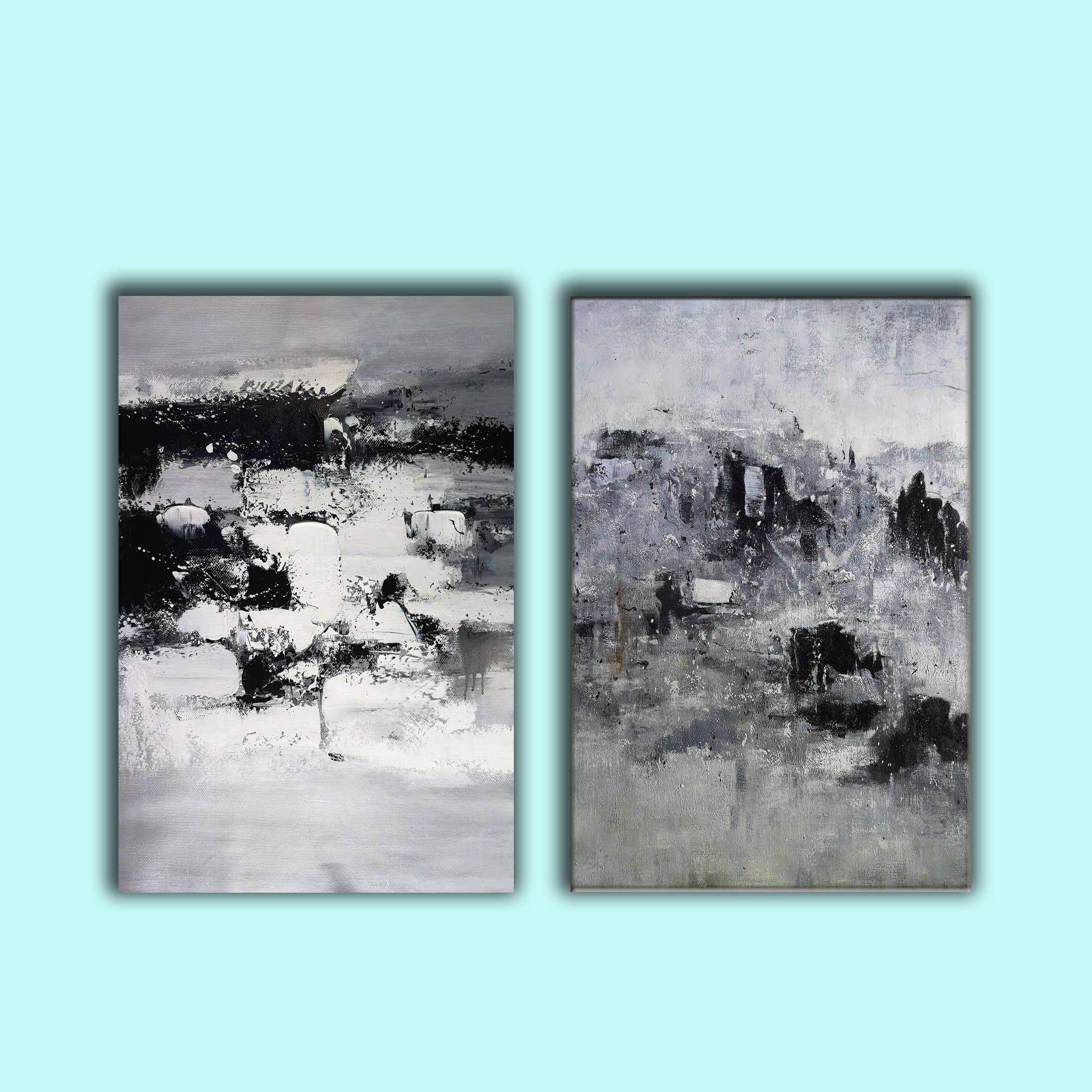 Set of 2 Canvas Art, Extra Large Wall Art, Black and White Abstract ...