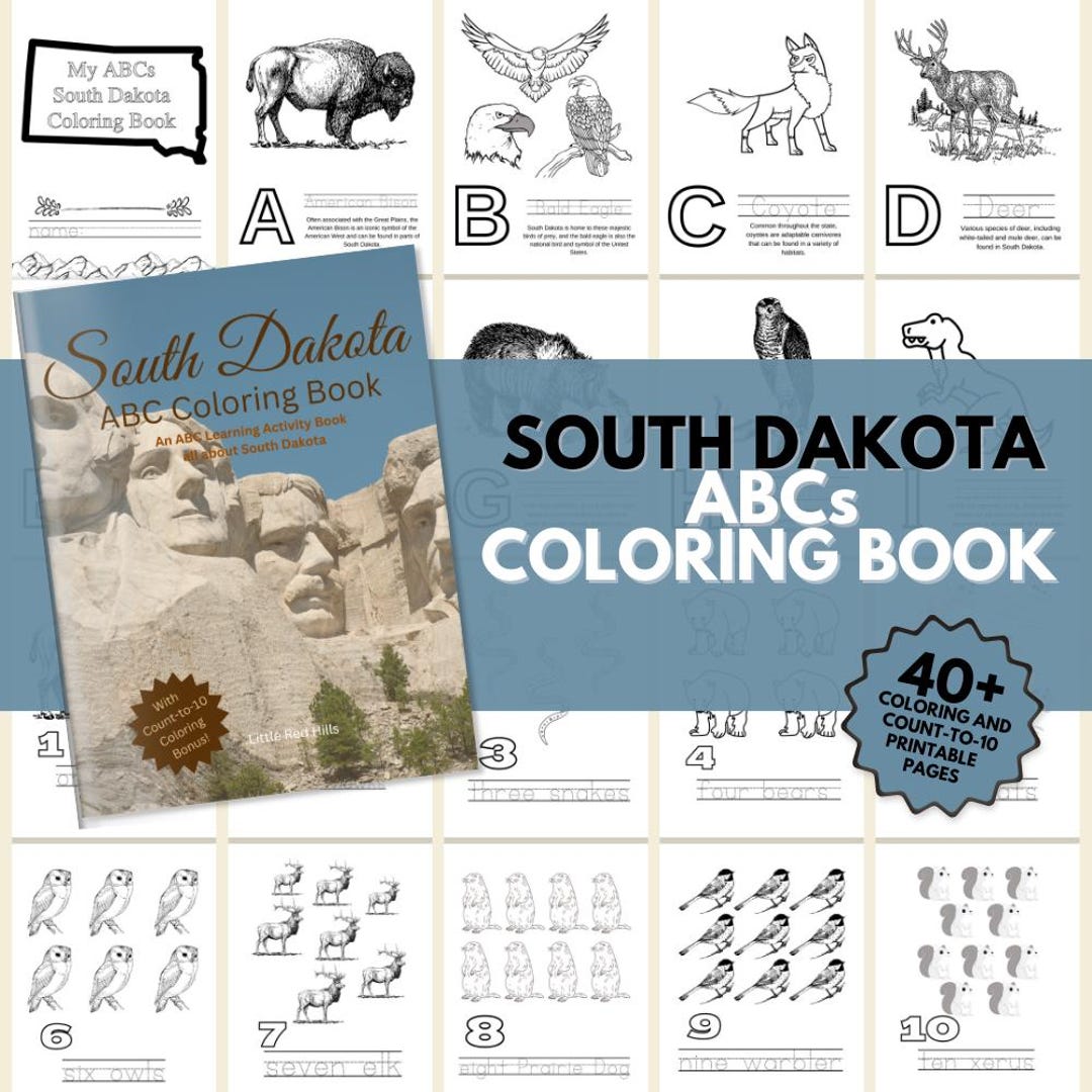 South Dakota Abcs Coloring Book: A Printable ABC Learning and Coloring ...