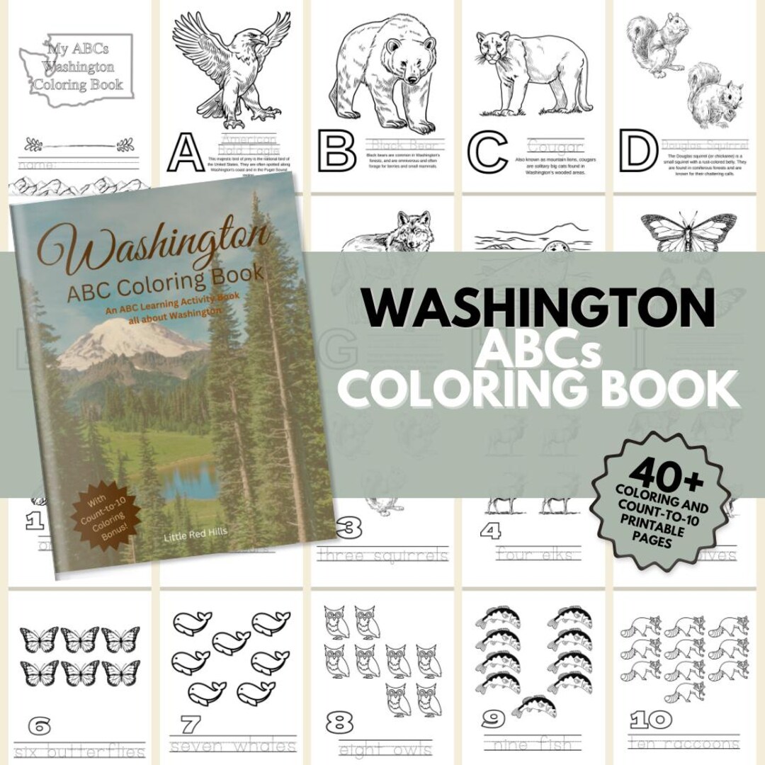 Washington Abcs Coloring Book: A Printable ABC Learning Activity Book ...