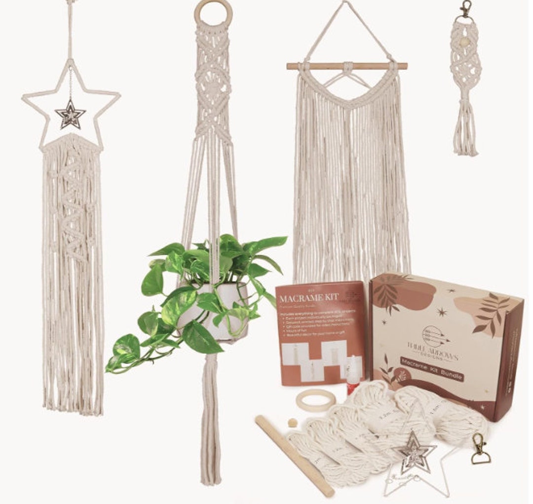 Macrame Kit for Beginners | 4-in-1 Macrame | Macrame Wall Decor W/ Cord ...
