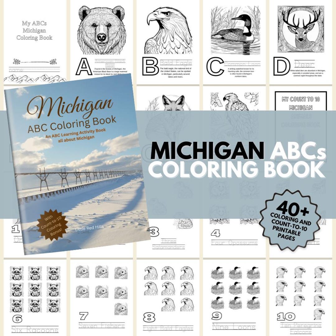 Michigan Abcs Coloring Book: A Pintable ABC Learning and Coloring Kids ...