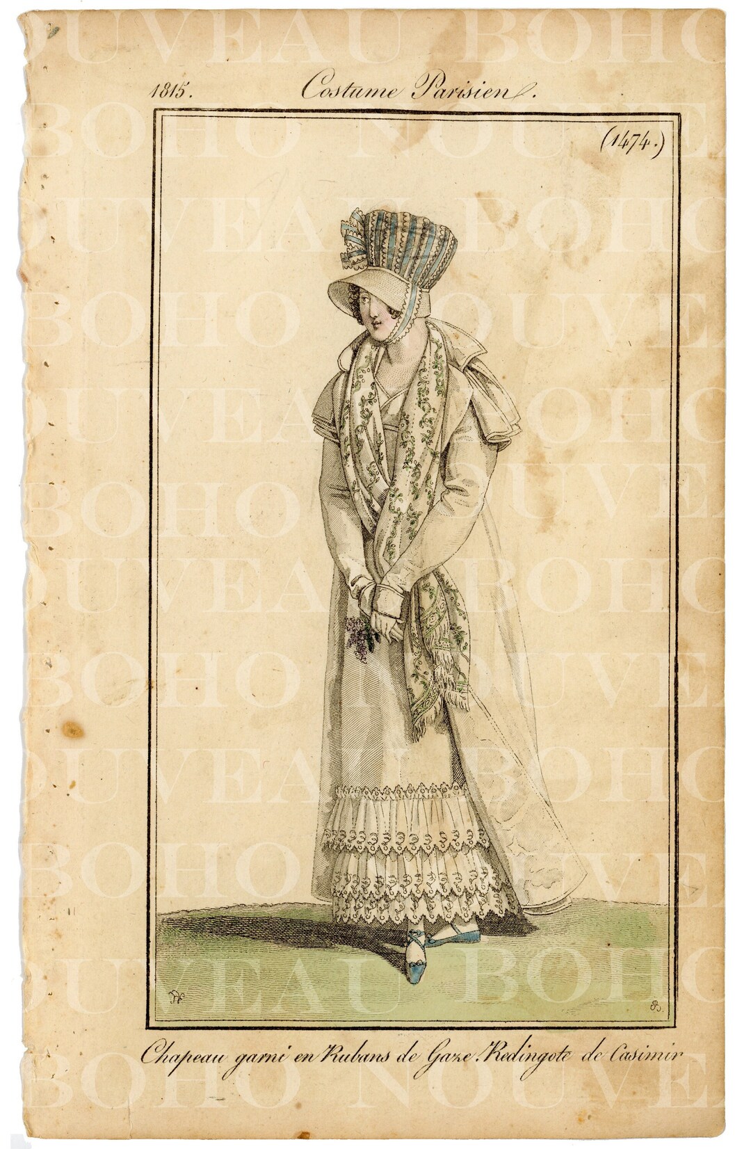 1815 Signed Hand-colored Costume Parisien Fashion Engraving No. 1474 ...