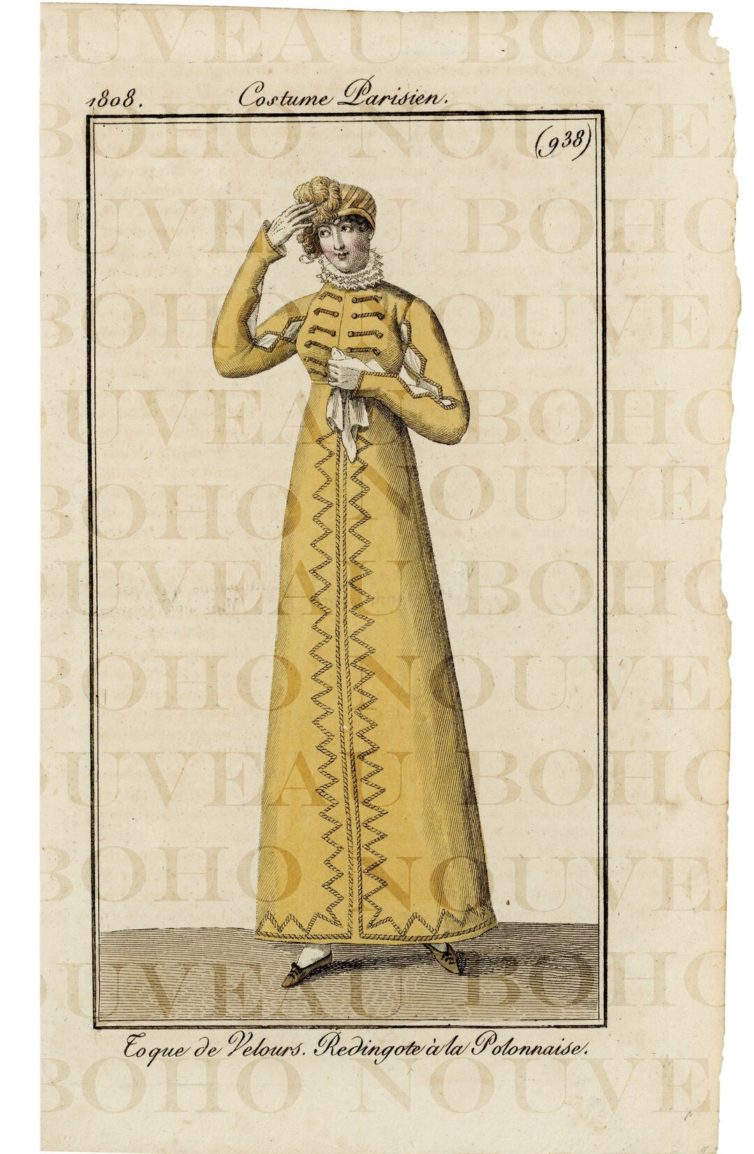 1808 Costume Parisien Hand-colored Fashion Engraving, Plate No. 938 ...