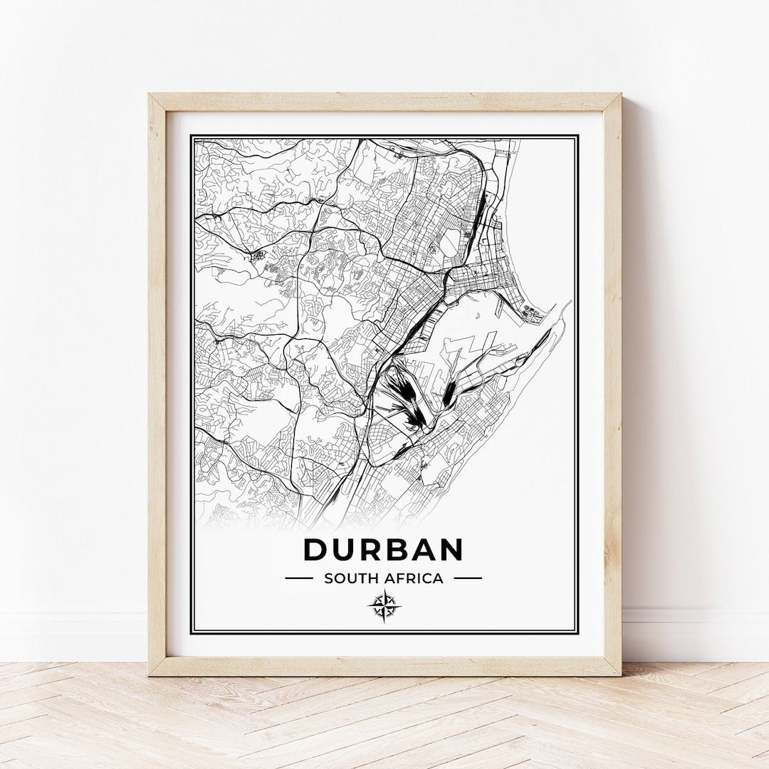 Durban Map Print Map of Durban South Africa Digital Download - Etsy