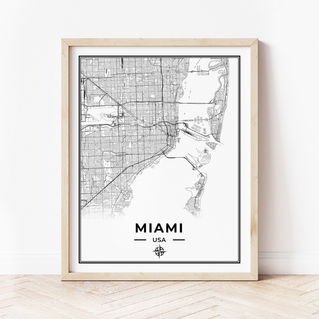 Miami Map Print Map of Miami Florida Digital Download - Etsy