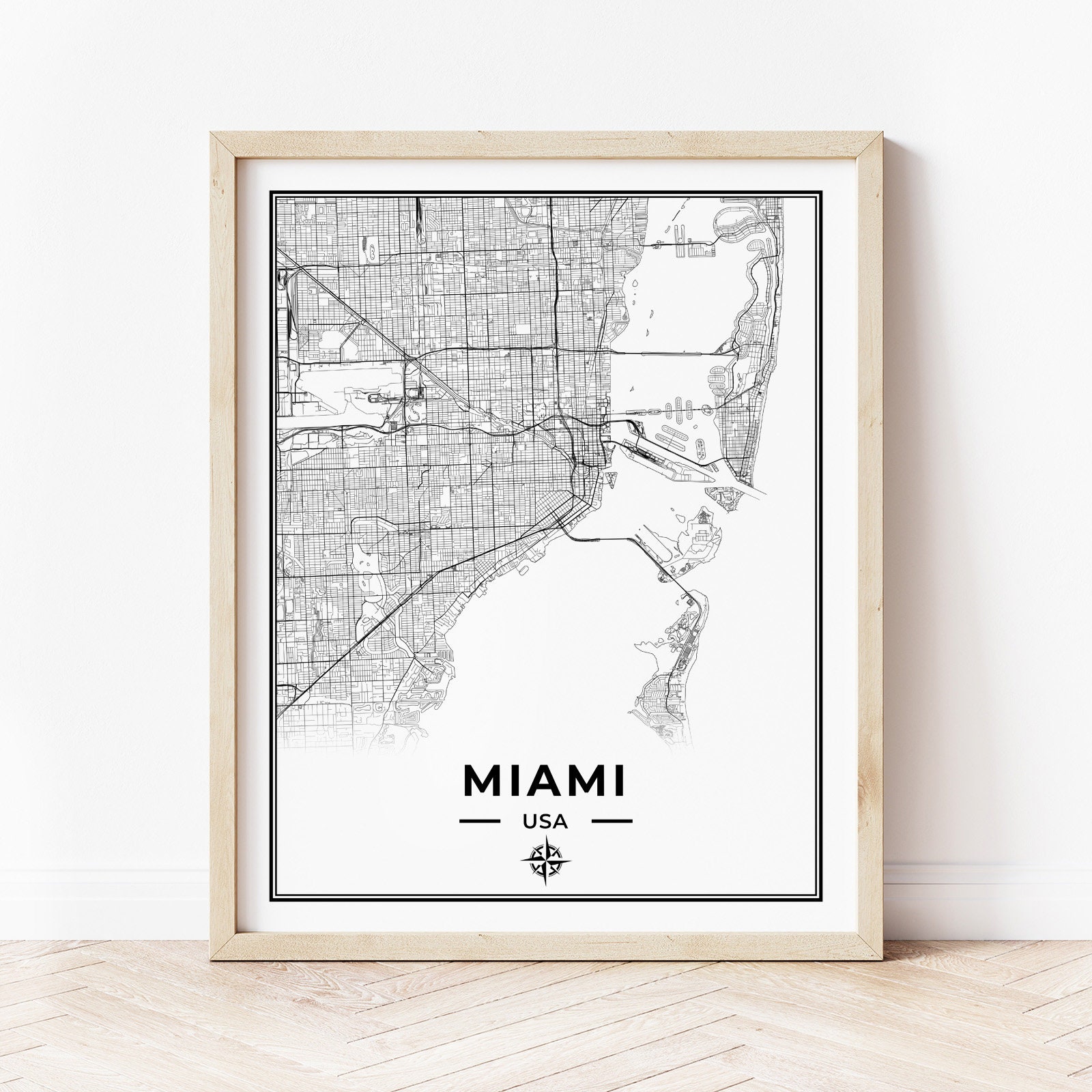 Miami Map Print Map of Miami Florida Digital Download - Etsy
