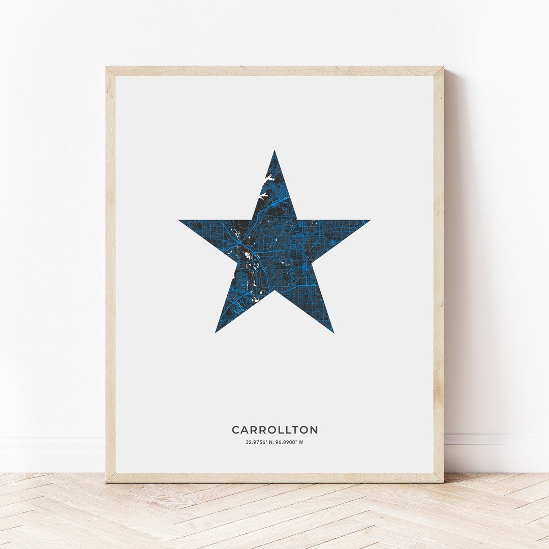 Carrollton Lone Star Map Print Map of Carrollton Texas Digital Download ...