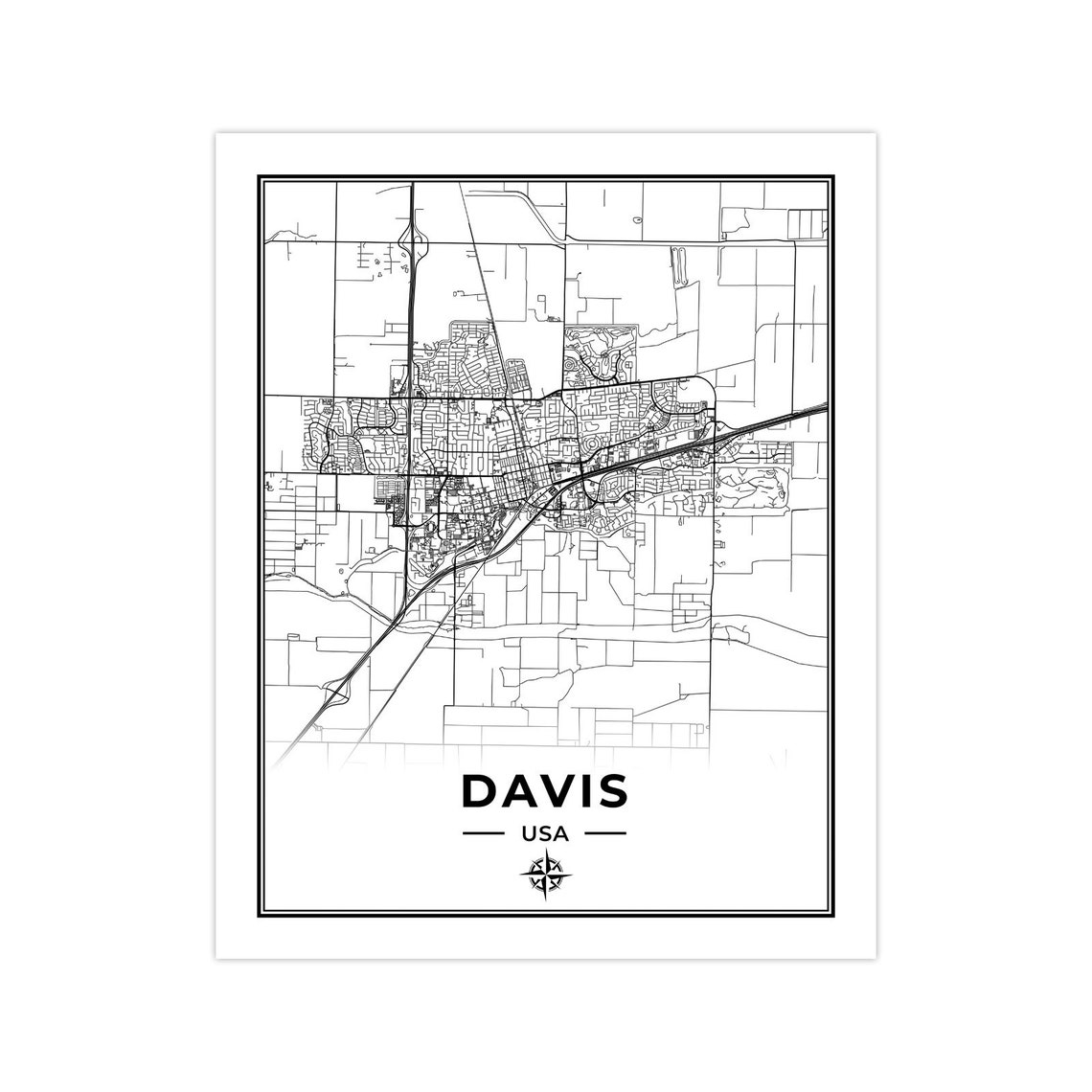 Davis Map Print Map of Davis California USA Digital | Etsy