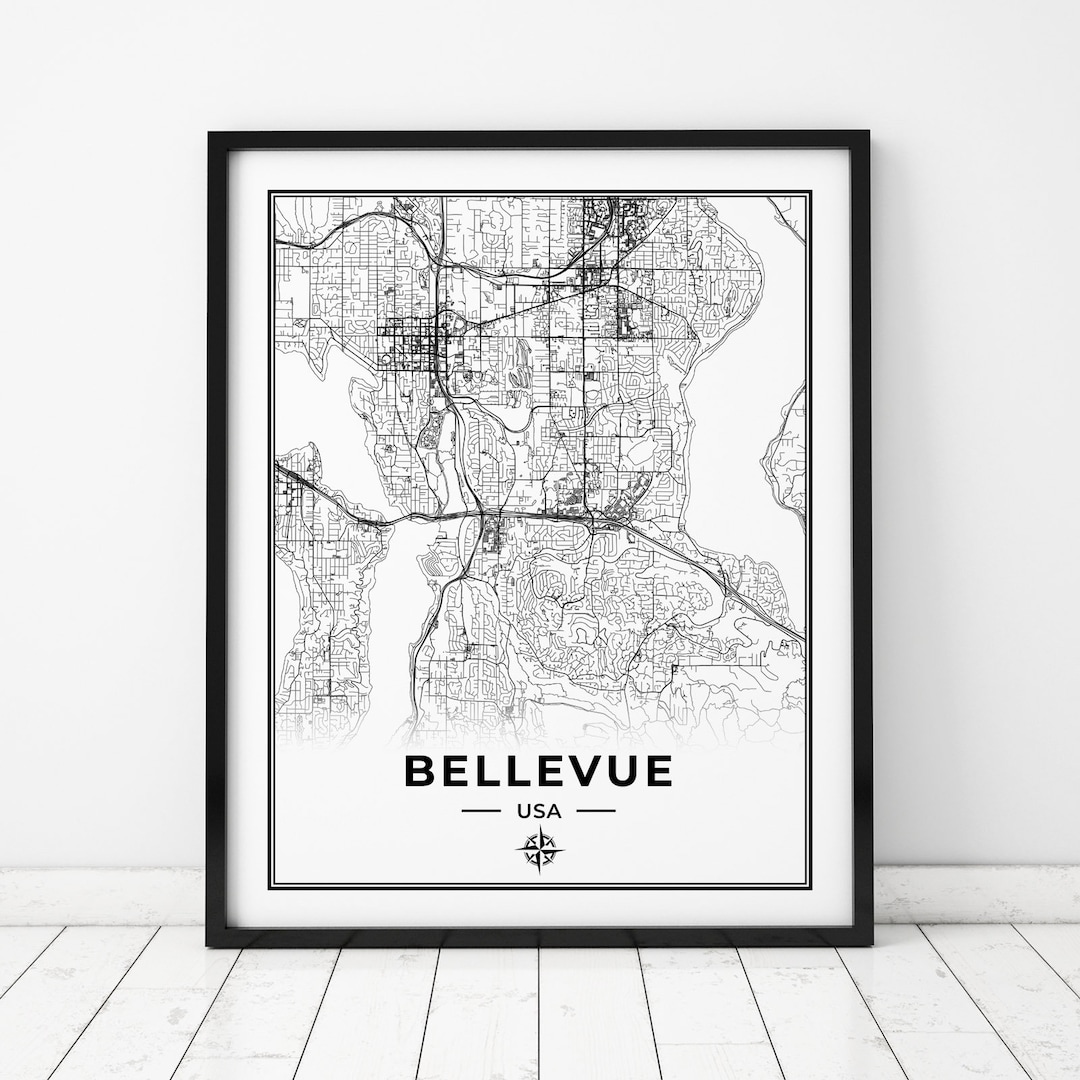 Bellevue Map Print Bellevue Wall Art Map of Bellevue USA Bellevue ...