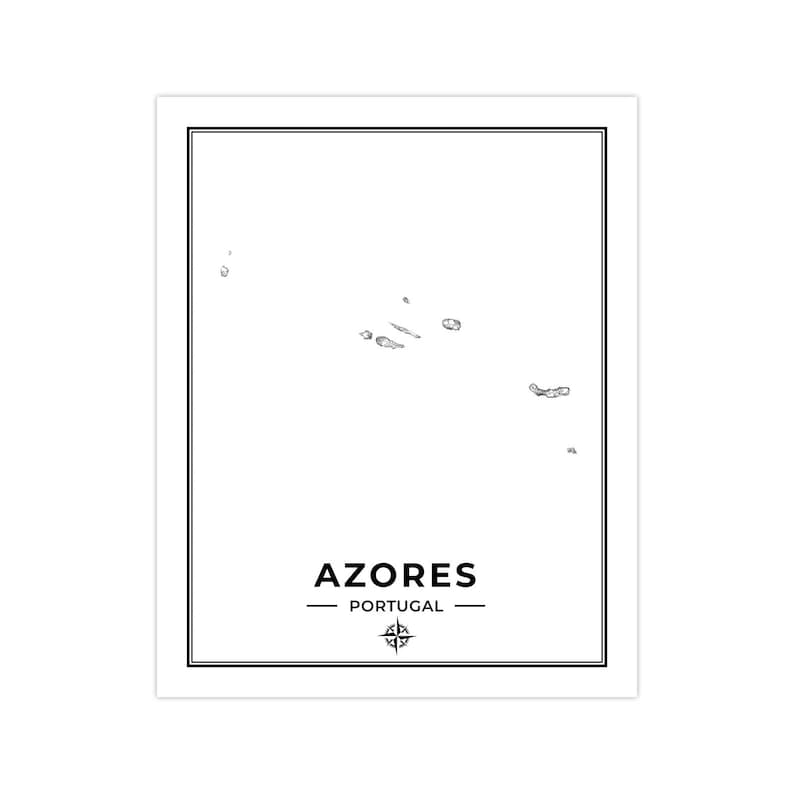 Azores Map Print Azores Wall Art Map of Azores Portugal | Etsy