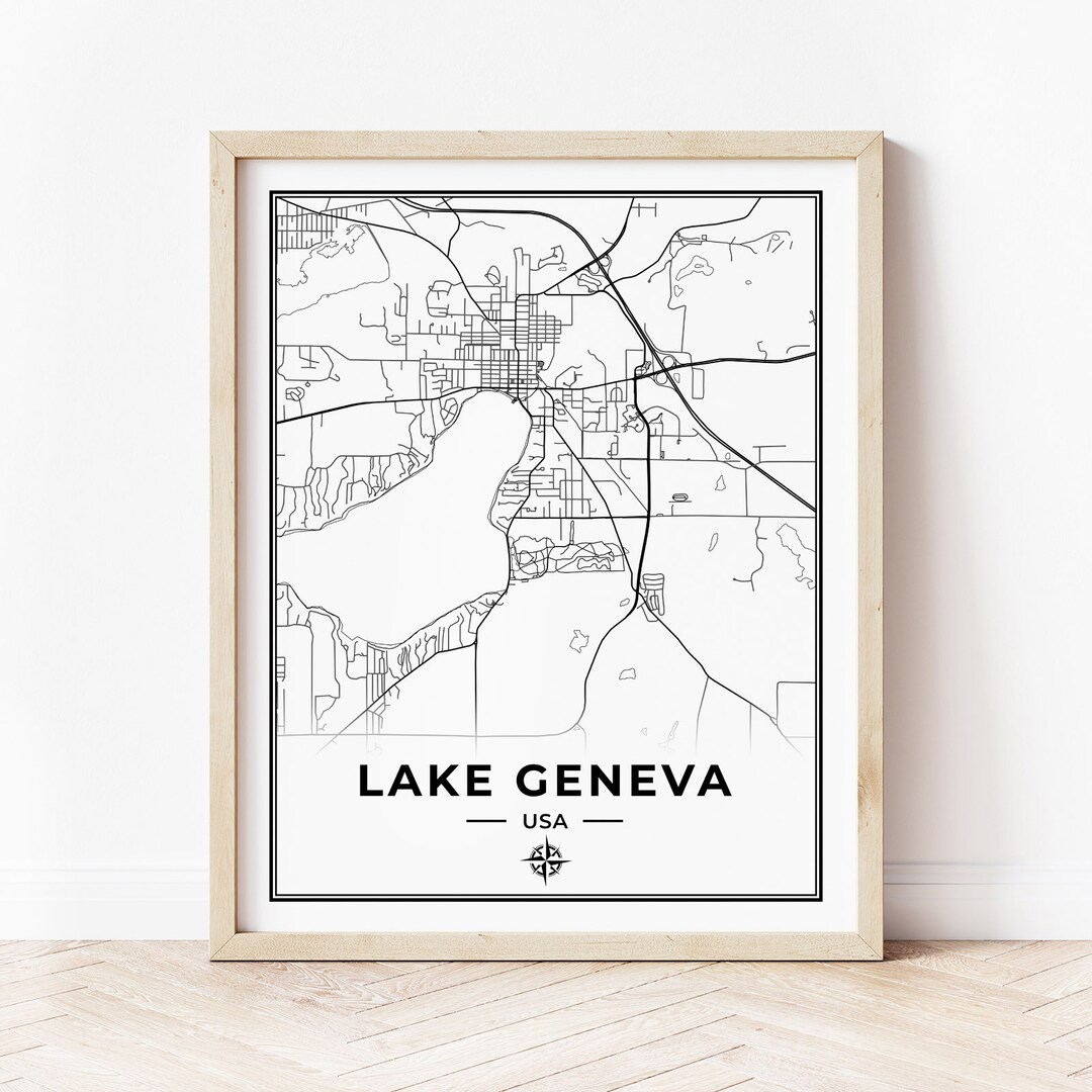 Lake Geneva Map Print Map of Lake Geneva USA Digital - Etsy