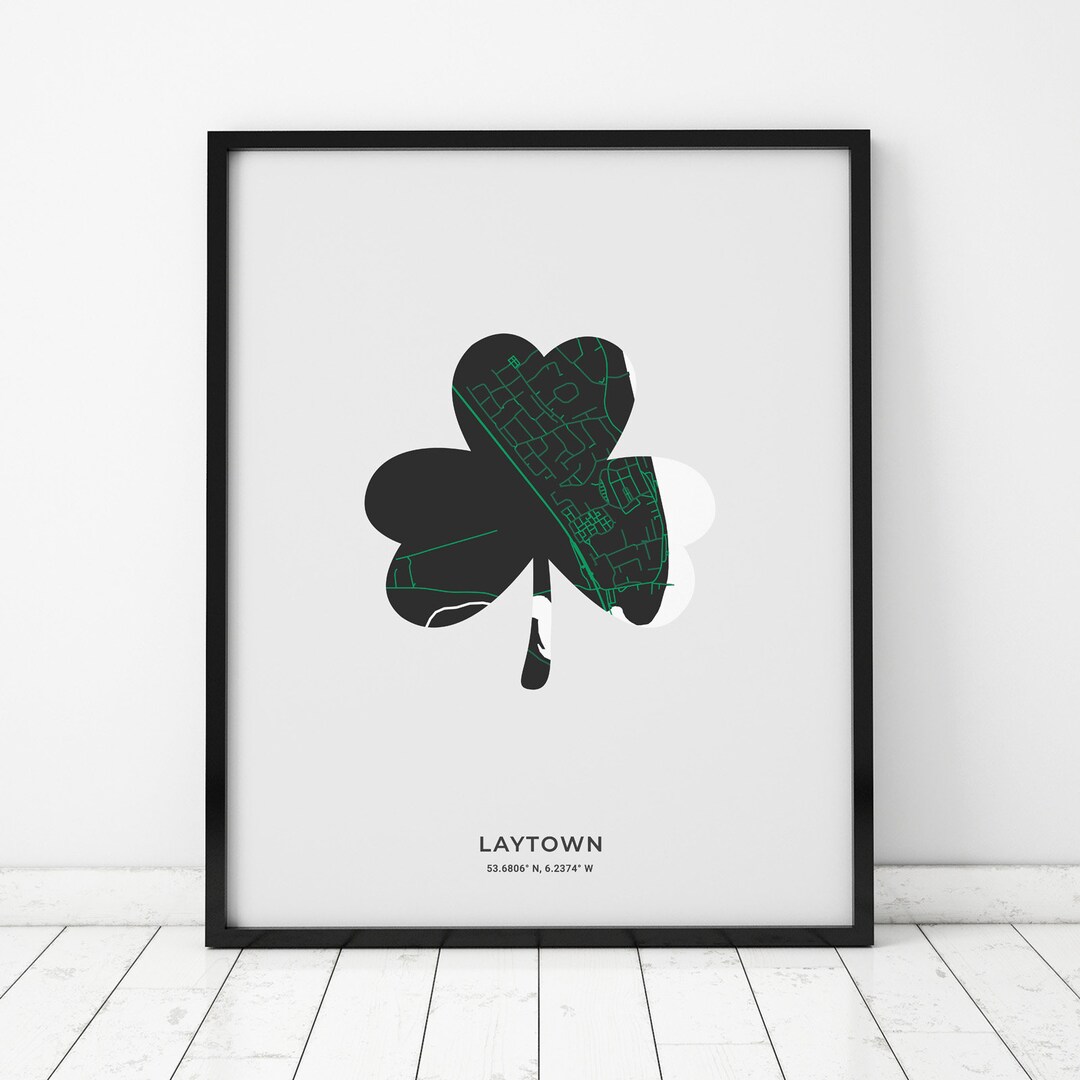 Laytown Shamrock Map Print Map of Laytown Ireland Irish Good Luck Decor ...