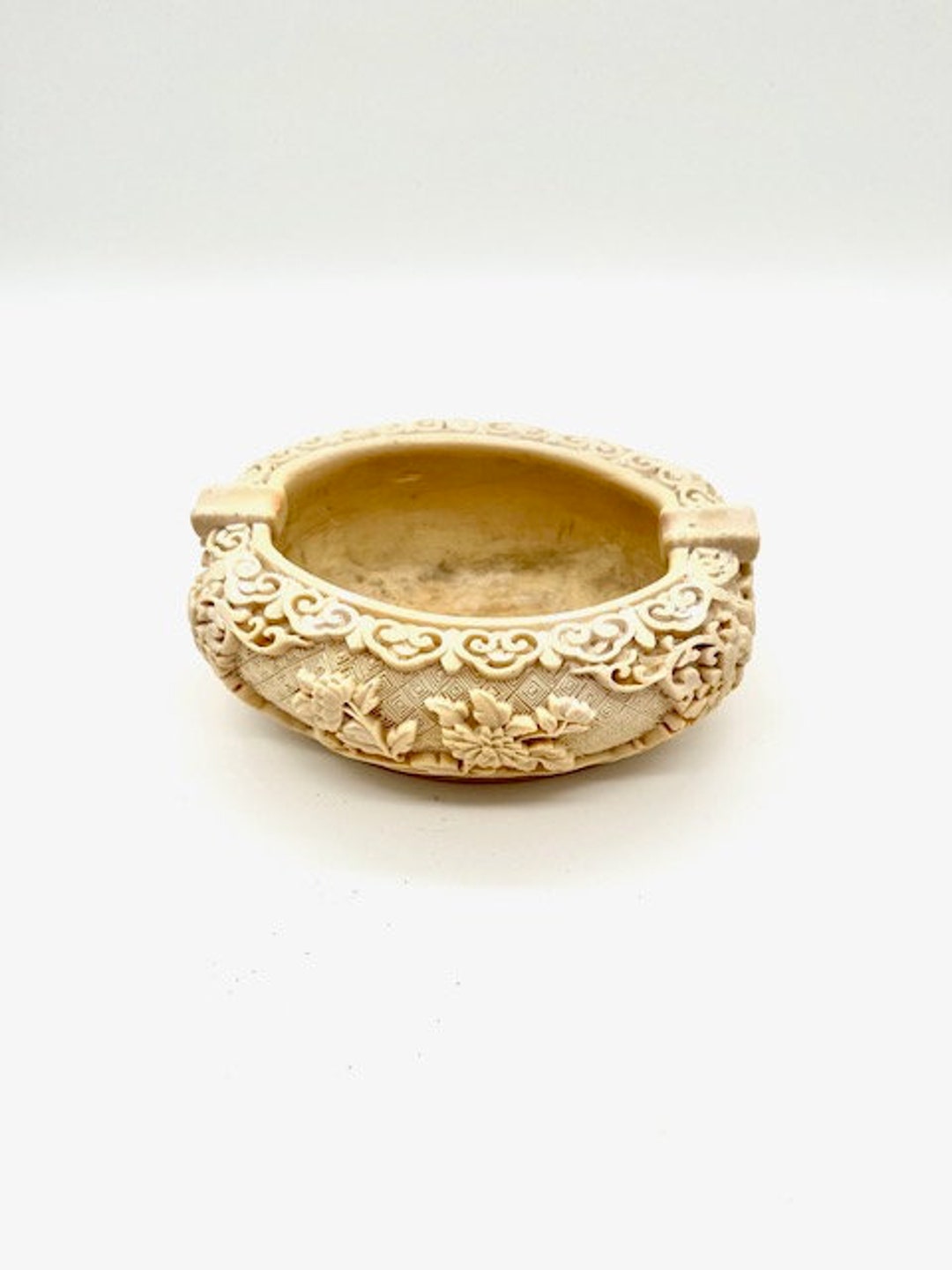Carved Soapstone Vase Bowl: Antique Asian Decor Ivory Resin Pot ...