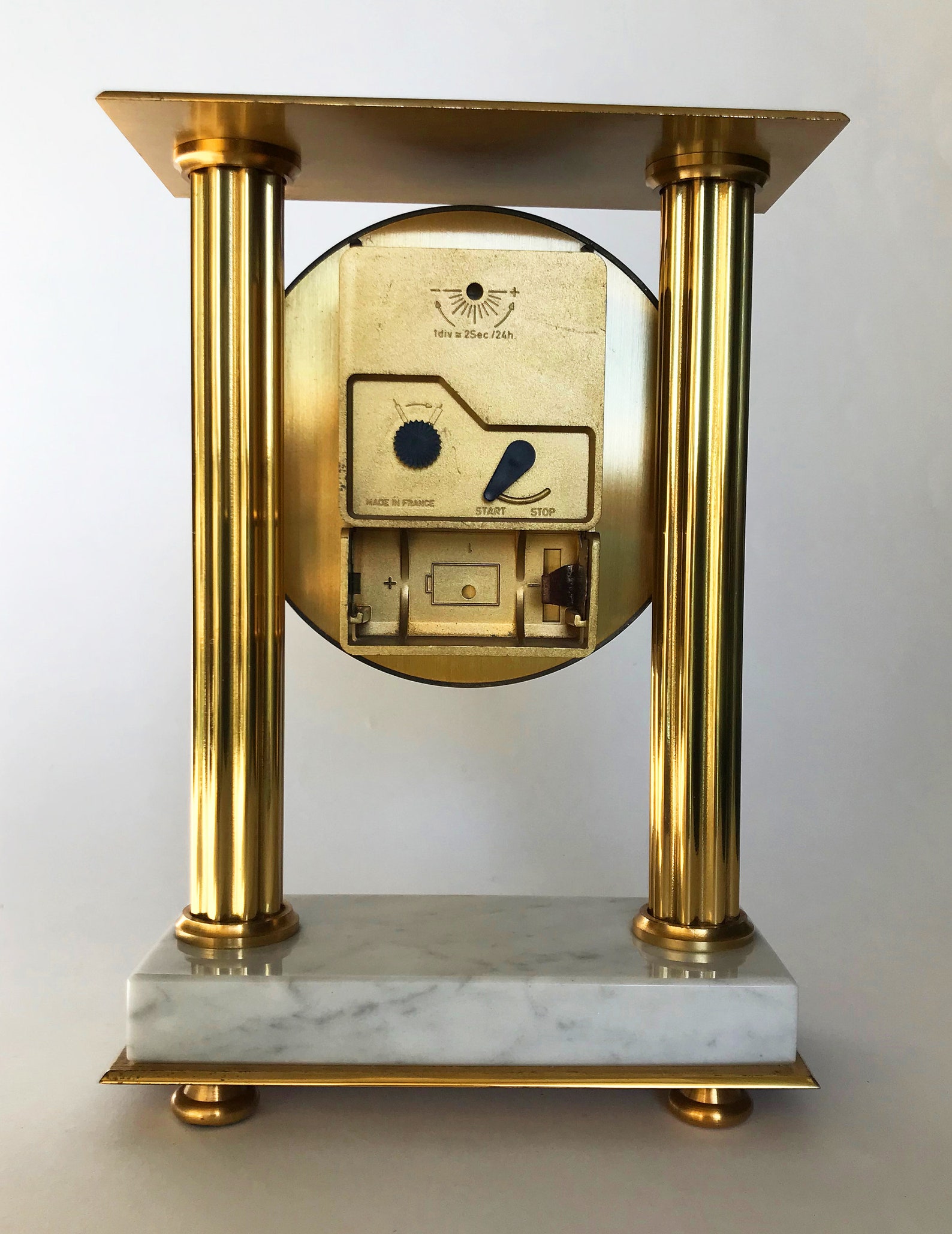 CLOCK FRENCH VEDETTE Vintage Marble Base Rare Onyx Mantel Clock Column ...