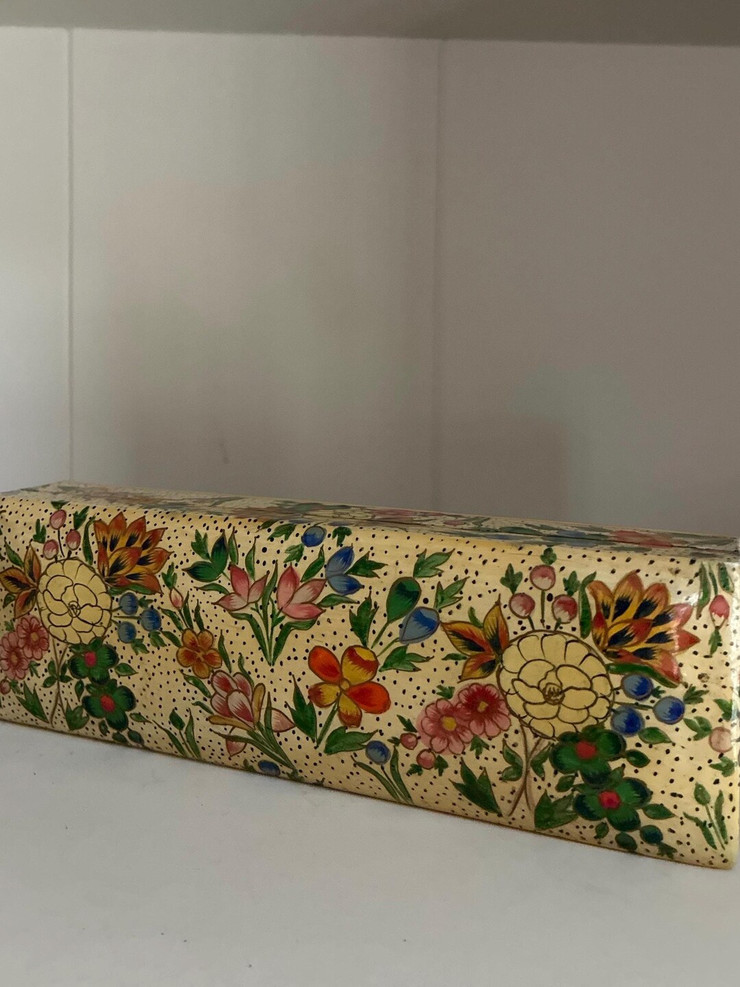 Vintage Kashmiri Pen/pencil Box With a Captivating Hand Painted Floral ...