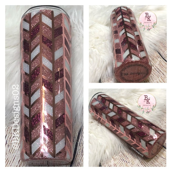 Rose Gold Tangram Tumbler Rose Gold Plum White Glitter | Etsy
