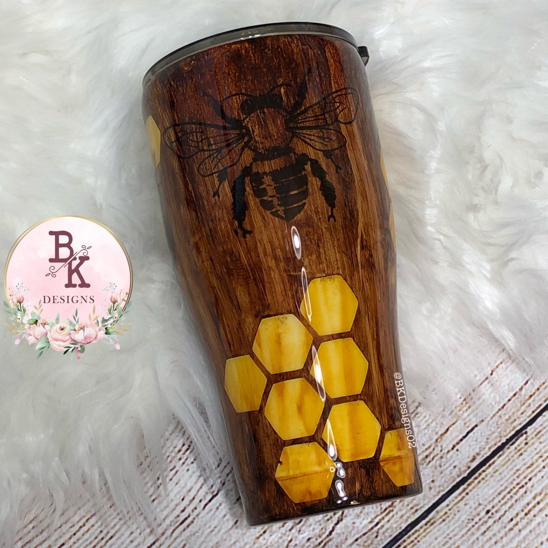Bee Tumbler | Woodgrain Honeycomb Bee Tumbler | Custom Tumbler ...