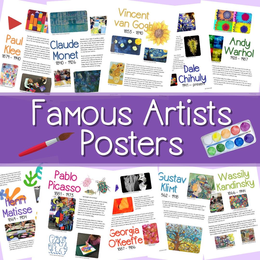 Artist Posters for Preschoolers and Kindergarten - Etsy