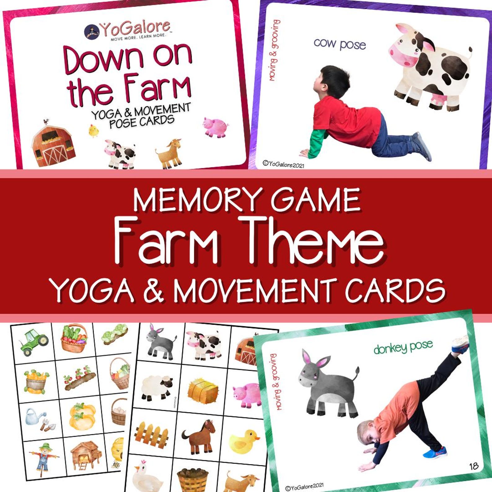 Farm Theme Yoga & Movement Cards With Classic Memory Game - Etsy