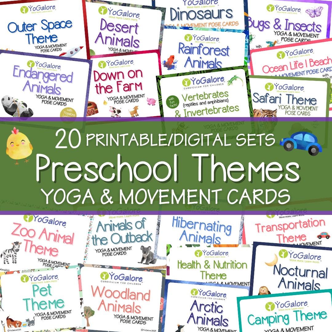 Preschool and Kindergarten Yoga Movement Bundle, Printable Pose Cards ...