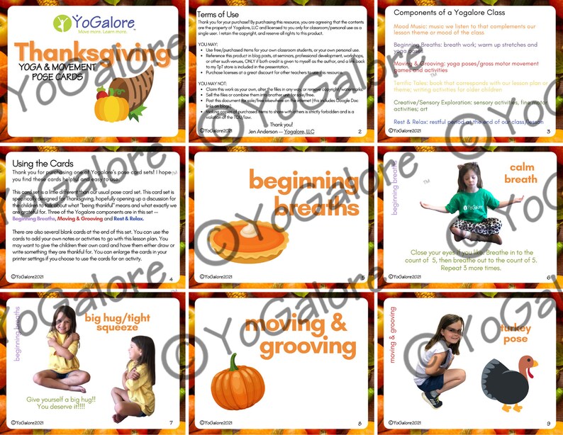 Thanksgiving Theme Activities: Yoga & Movement Pose Cards and Memory ...