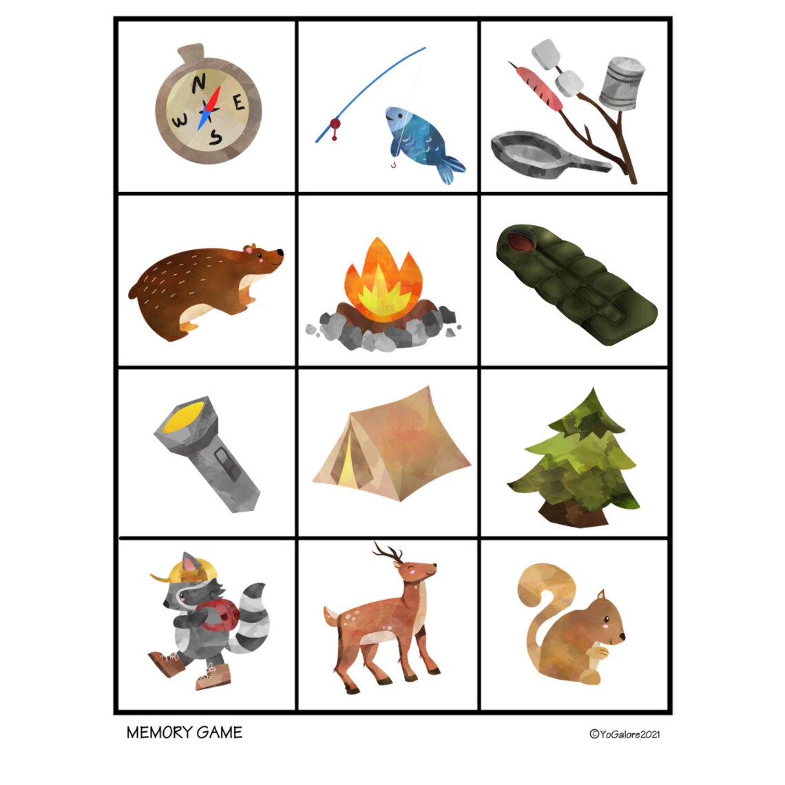 Camping Theme Yoga & Movement Pose Cards With Memory Game - Etsy