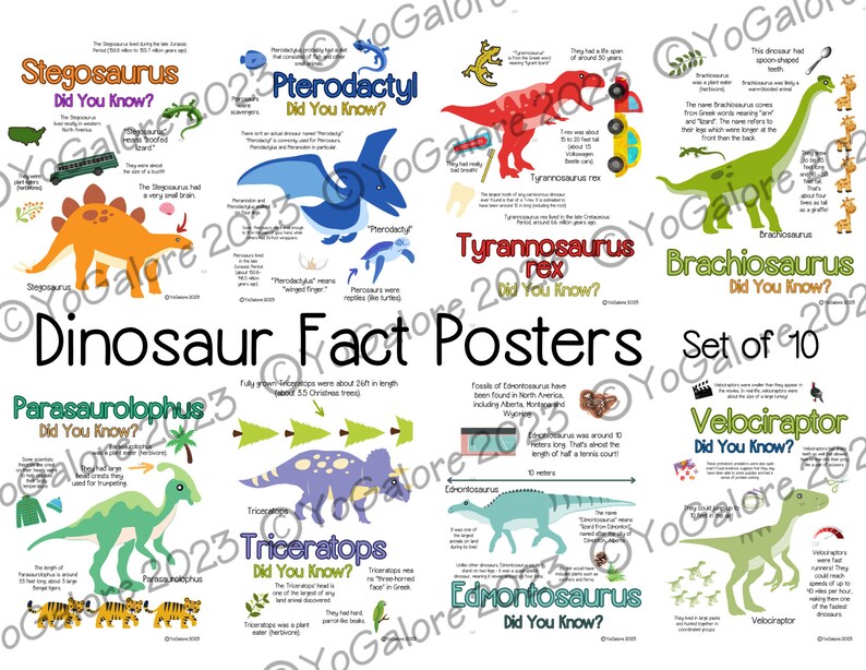 Dinosaur Fact Posters and Cards Printable Science Decor for Kids ...