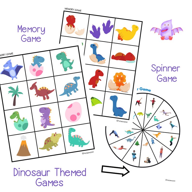 Dinosaur Theme Bundle: Dinosaur Yoga, Memory and Spinner Game With Fun ...
