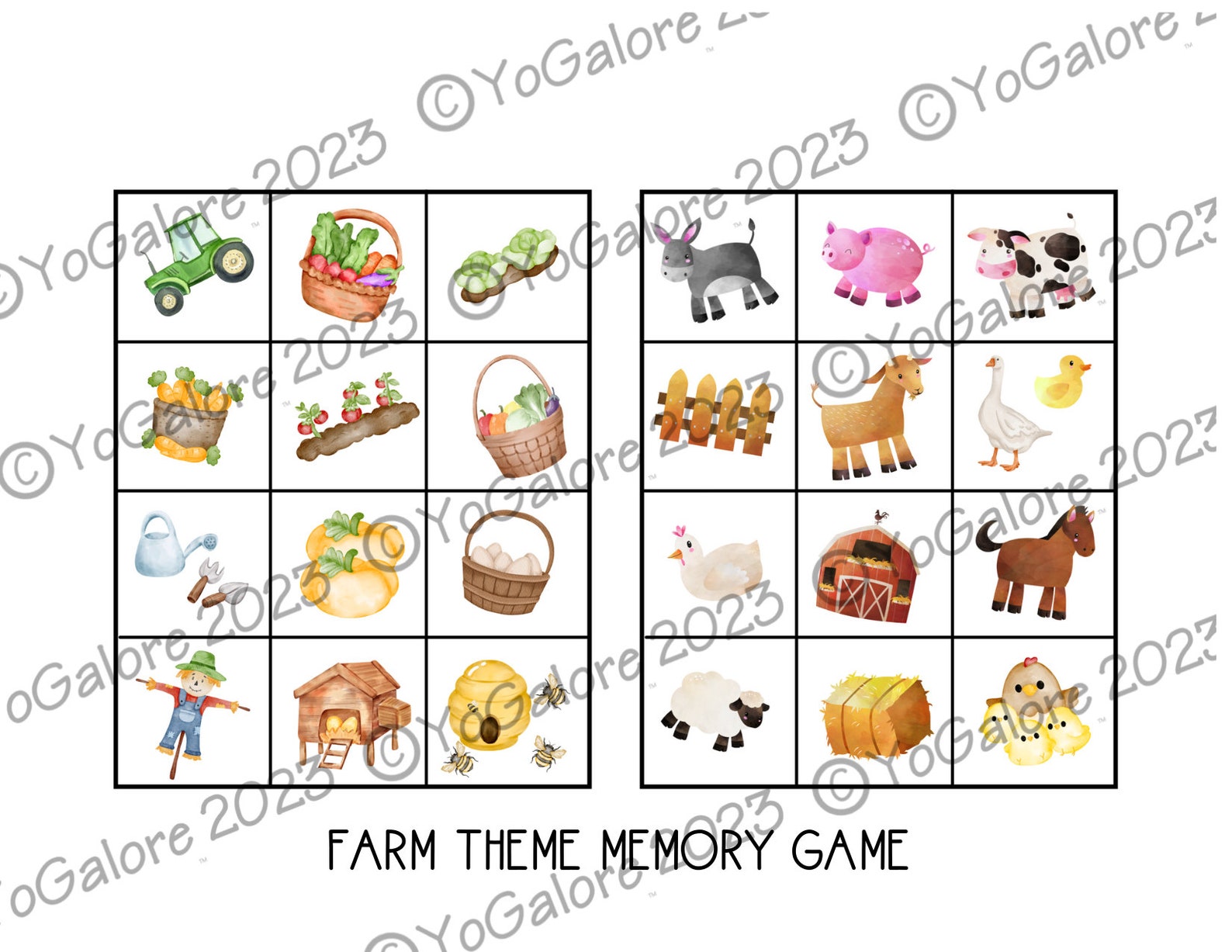 Farm Theme Yoga & Movement Cards With Classic Memory Game - Etsy
