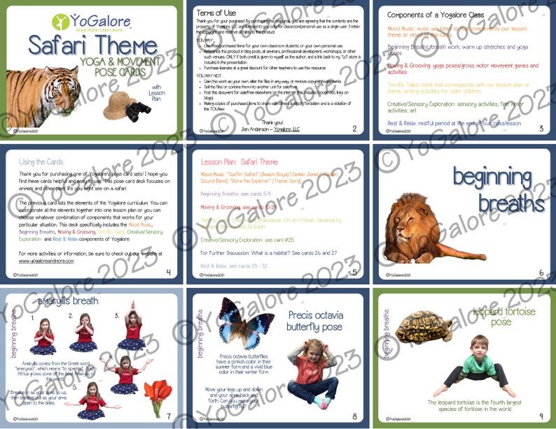 Safari Theme/jungle Theme Yoga & Movement Pose Cards With Lesson Plan ...