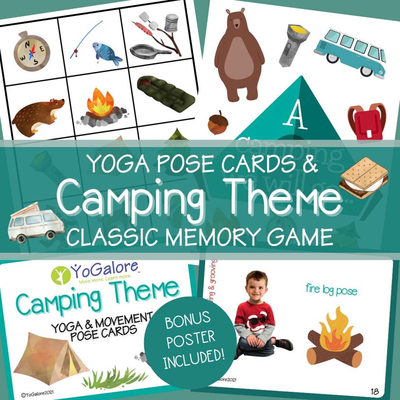 Camping Theme Yoga & Movement Pose Cards With Memory Game - Etsy