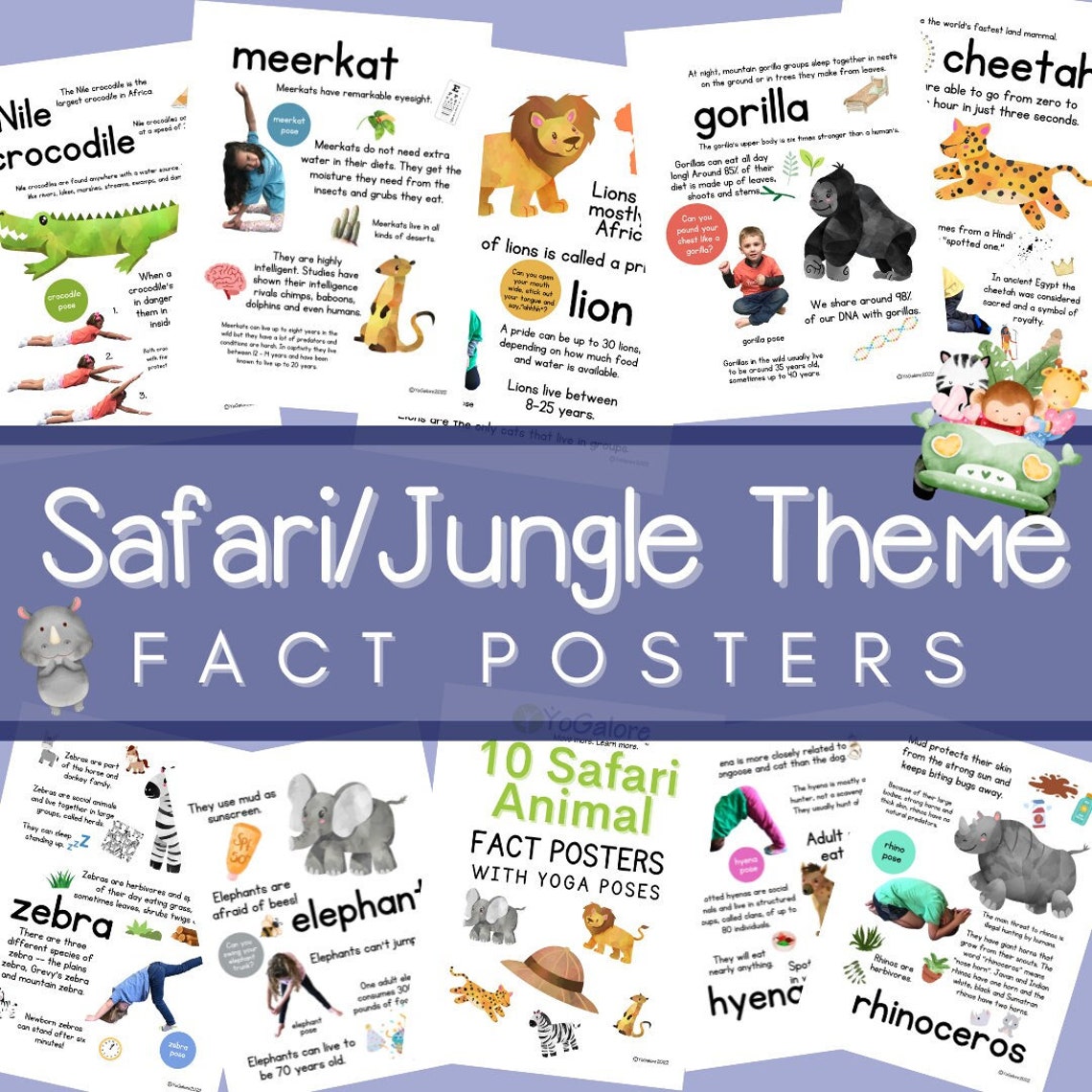 Safari Animal Jungle Animal Theme Fact Posters With Yoga Poses for ...