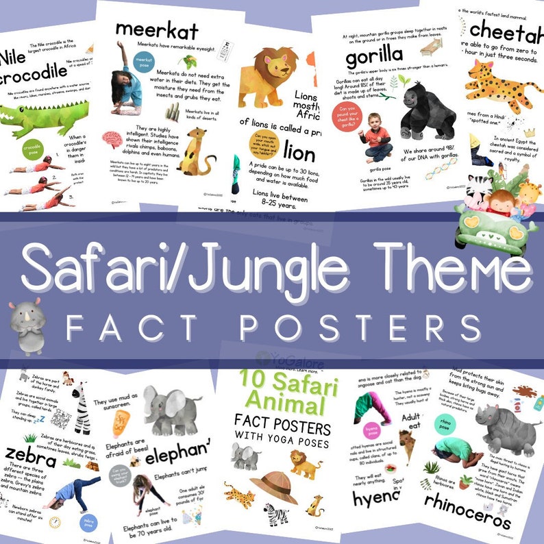 Safari Animal Jungle Animal Theme Fact Posters With Yoga Poses for ...