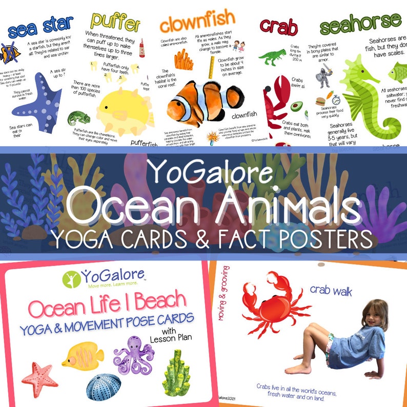 Ocean Animals: Yoga Pose Cards, Fact Posters and Cards for Preschool ...