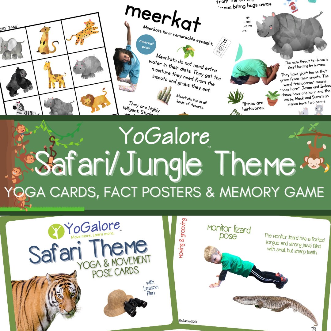Safari Theme/jungle Theme Yoga Pose Cards, Fact Posters and Memory Game ...