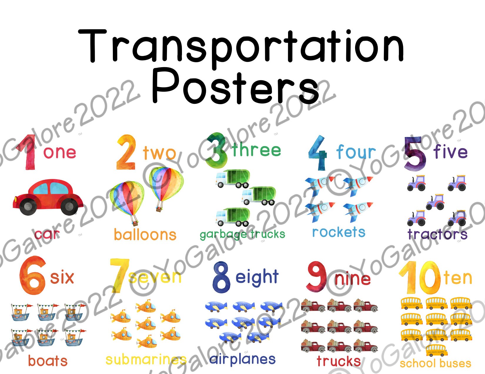 Transportation Theme Counting Posters and Cards/numbers 1 - 10 - Etsy