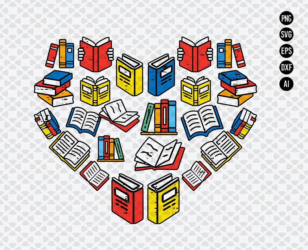 Books Heart Love Reading SVG PNG Teacher Librarian Bookworm Women Svg ...