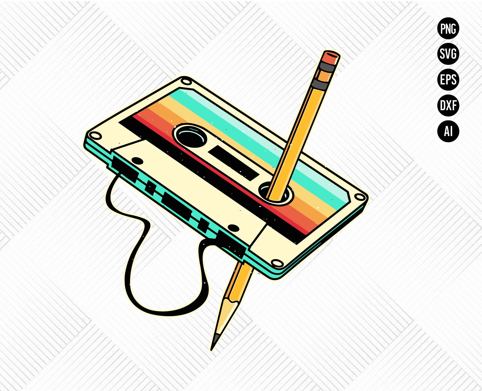 80s Cassette Tape Pencil Svg 1980s Retro Vintage Throwback Etsy