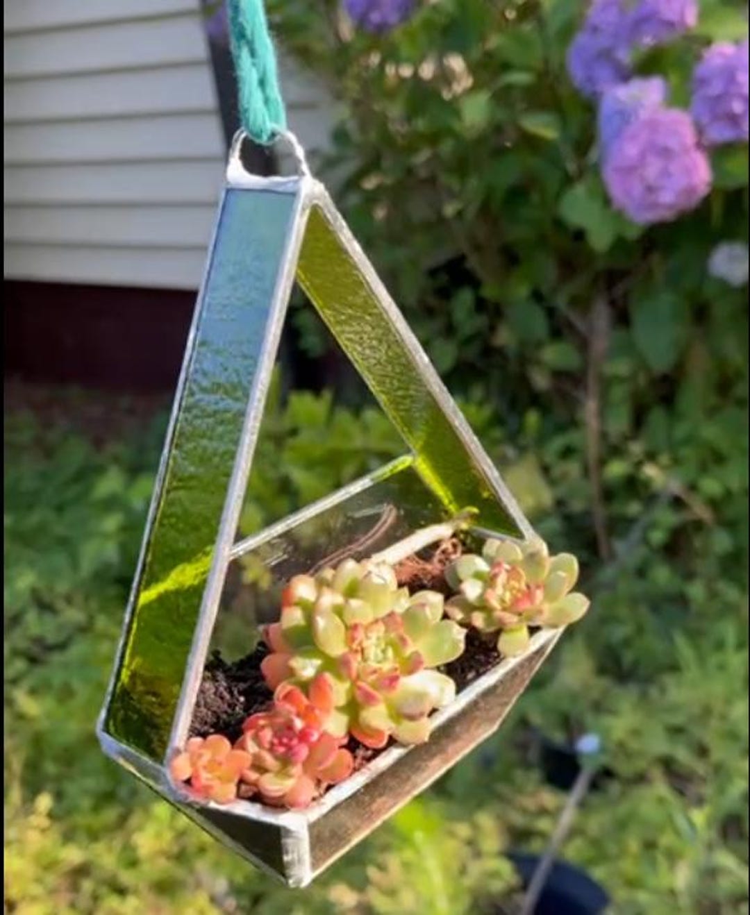 Custom Hanging Stained Glass Terrarium – Geometric Inverted Diamond ...