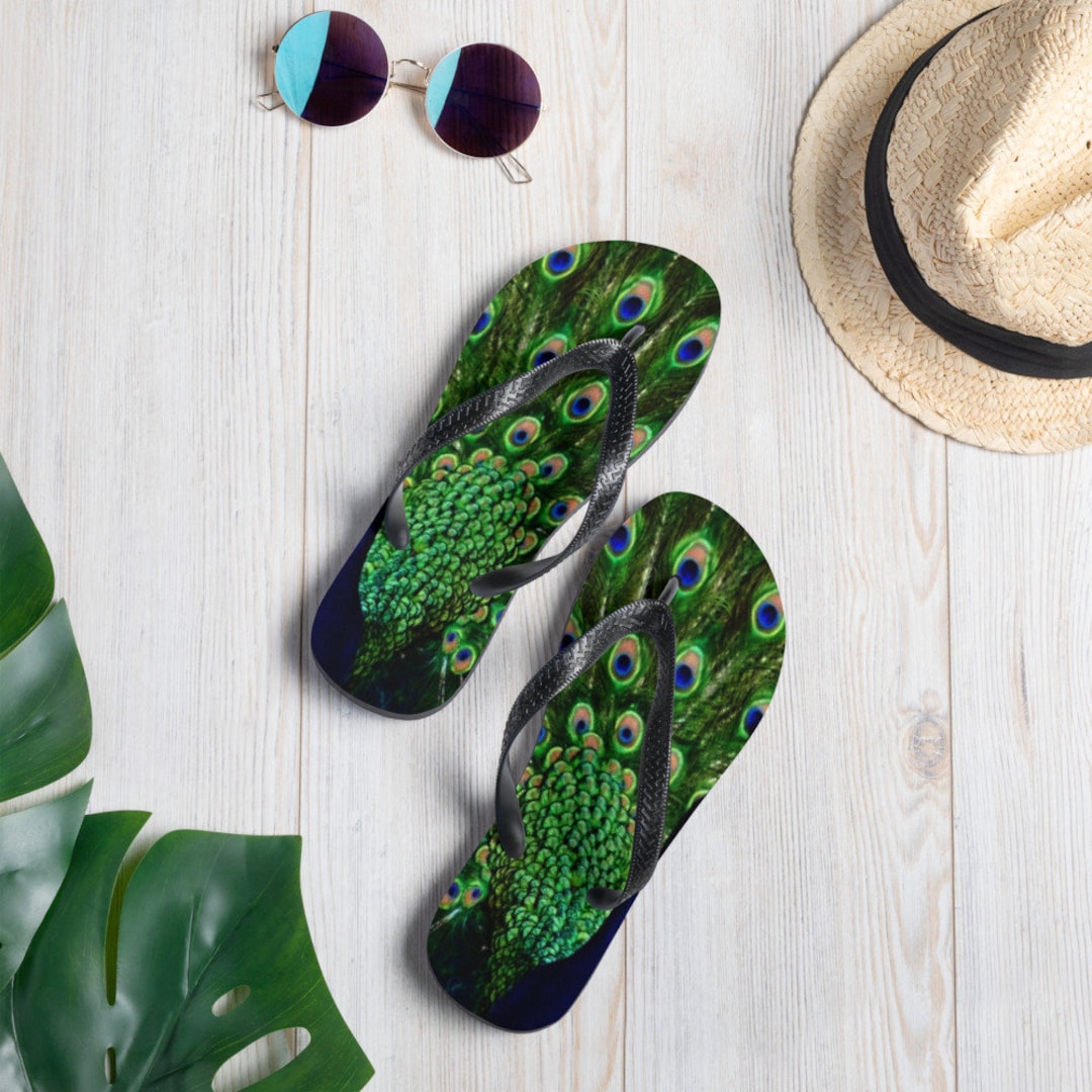 PEACOCK FLIP-FLOPS Thong Sandals Beach Flip Flops Peacock Feather ...