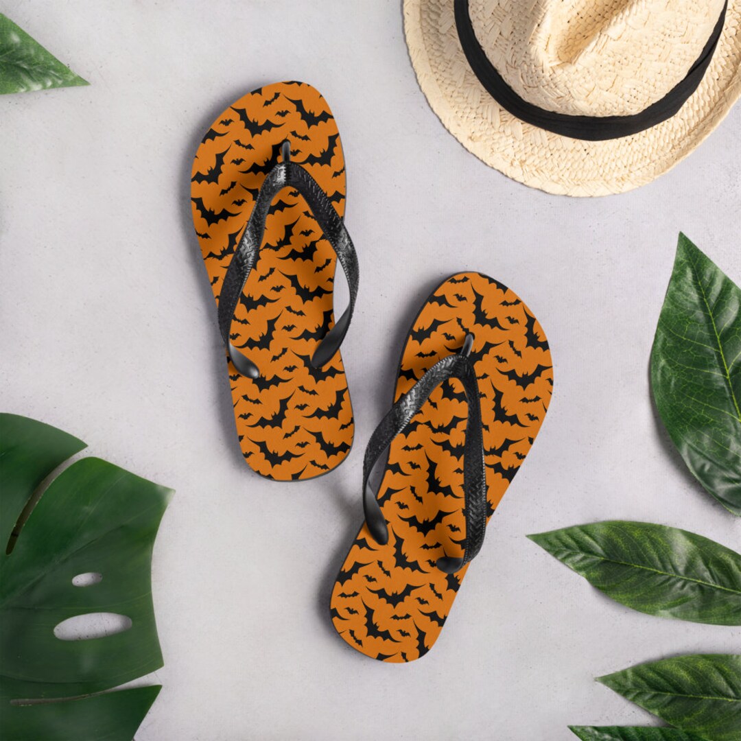 Bat Print Flip Flops, Unisex Halloween Sandals - Etsy