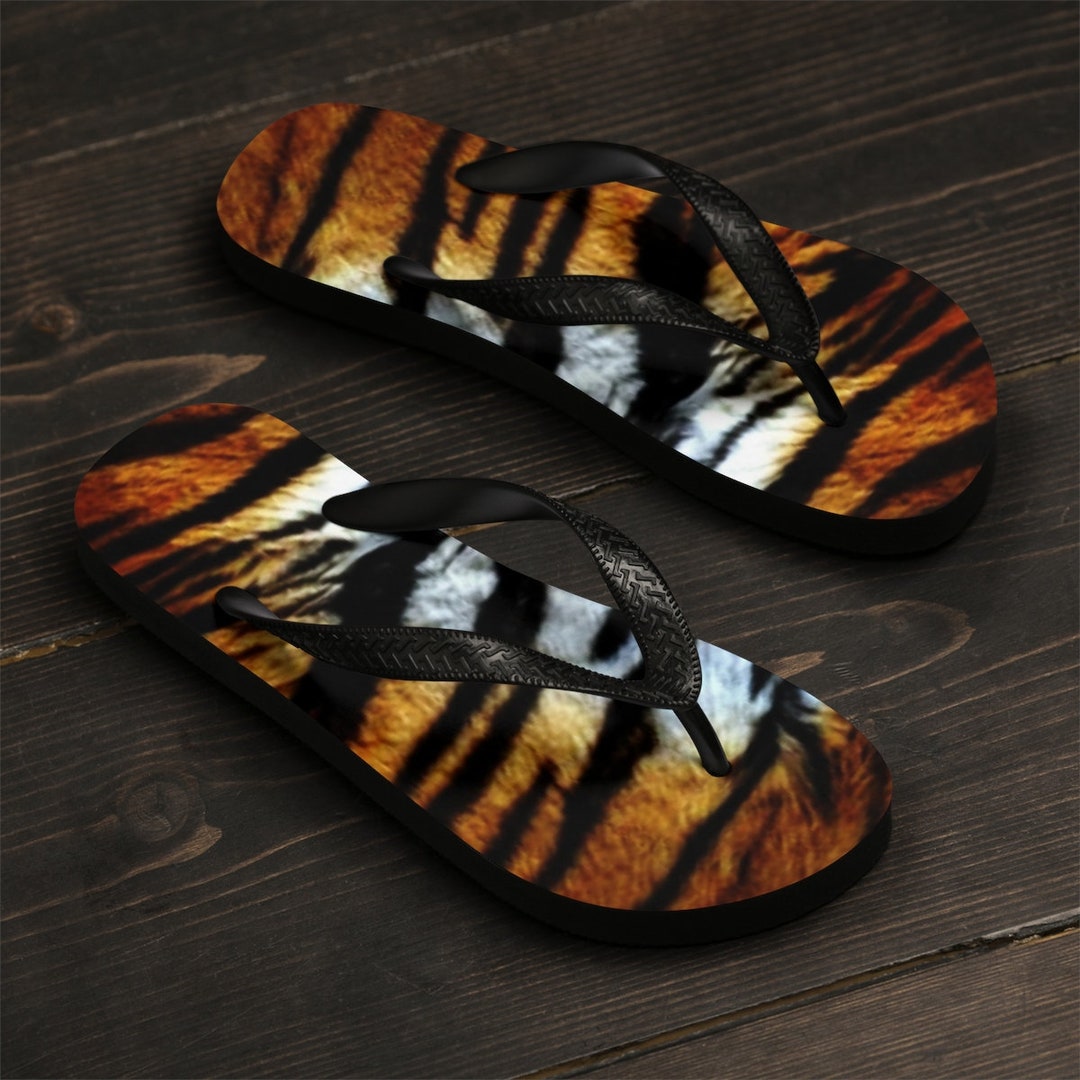 TIGER FLIP FLOPS Tiger Stripe Flip-flops Tiger Print Sandals Mens ...
