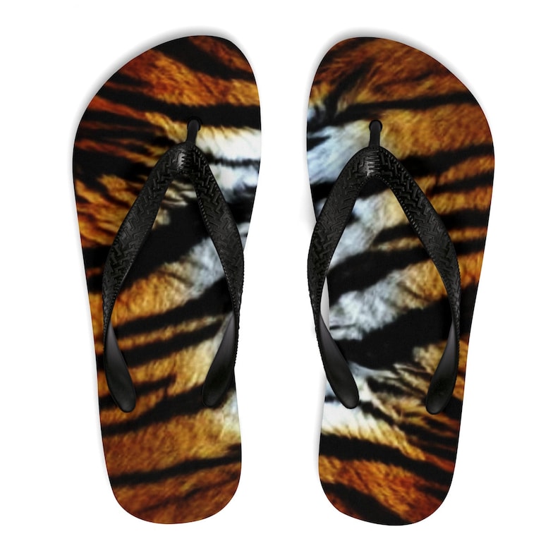 Tiger Print Flip Flops: Unisex Safari Beach Sandals - Etsy