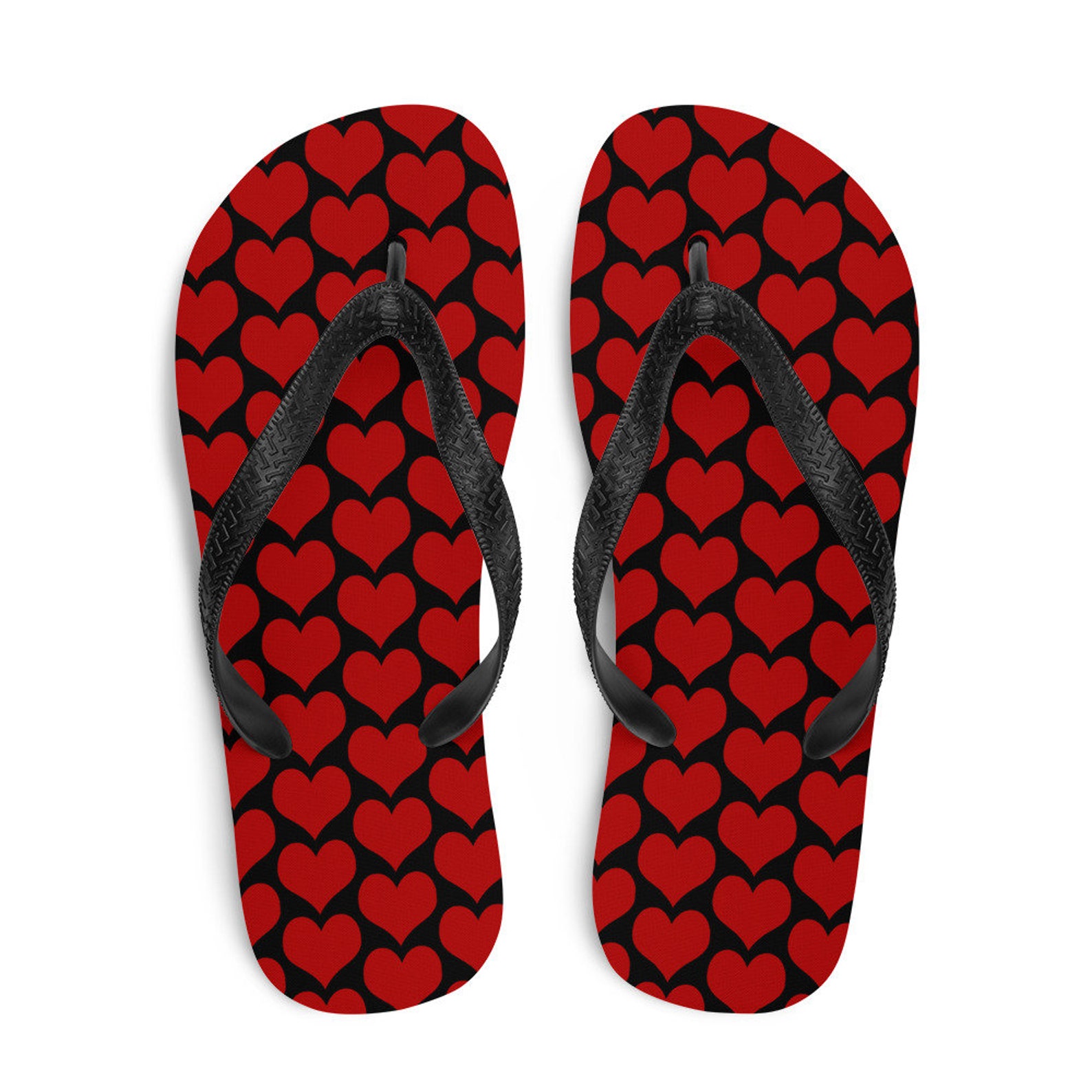 Valentines Day HEART Flip-flops Black and Red Heart Print Thong FLIP ...