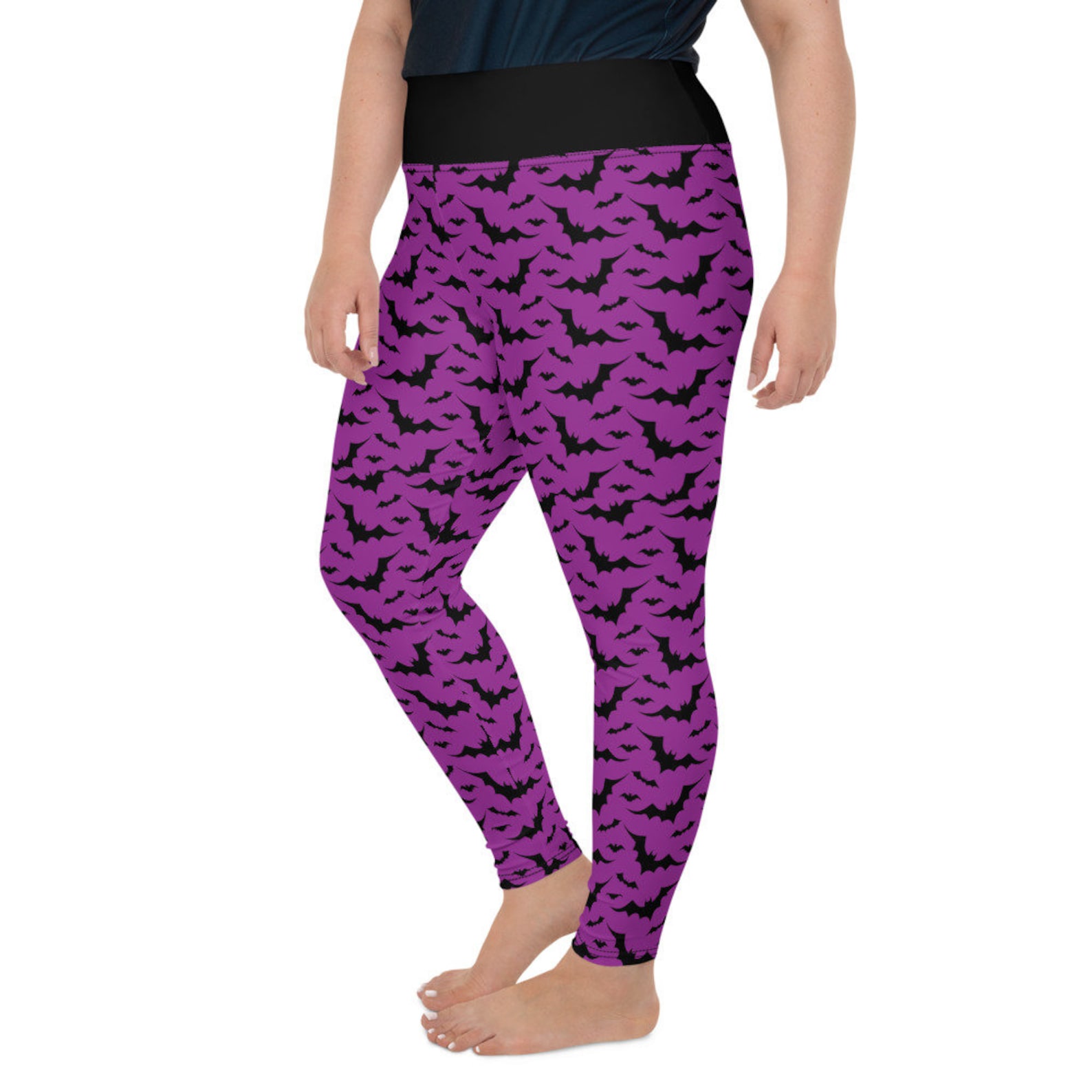 HALLOWEEN LEGGINGS WOMENS Bat Print Leggings Purple and Black Bat ...