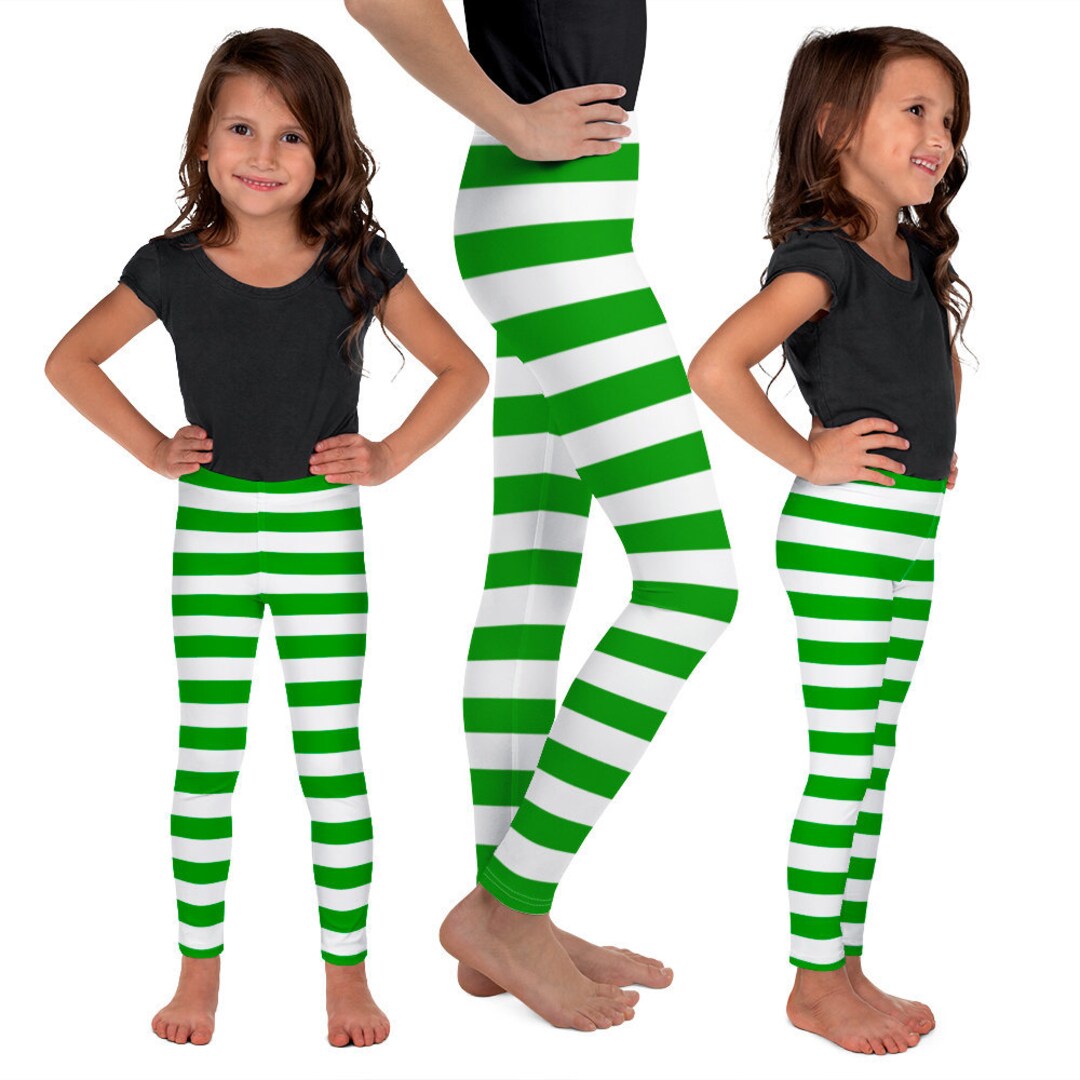Girls Christmas Leggings: Green and White Striped Kids Leggings - Etsy